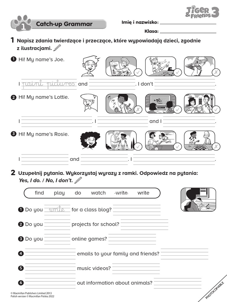 Tiger&Friends 3_TRF_Unit 1_Catch-up Grammar | PDF