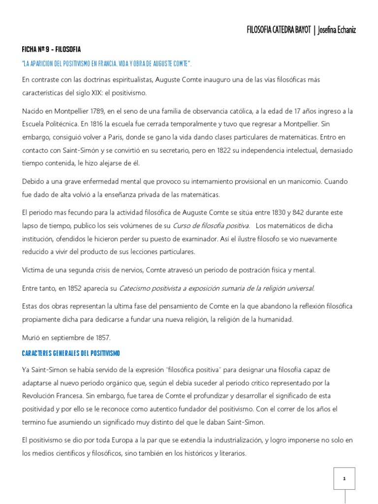Positivismo y Comte en Francia | PDF | Positivismo | Metafísica