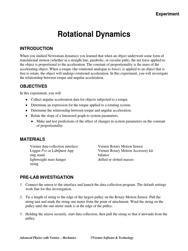 Lab 1 Rotational Dynamics Student | PDF | Rotation Around A Fixed Axis | Acceleration