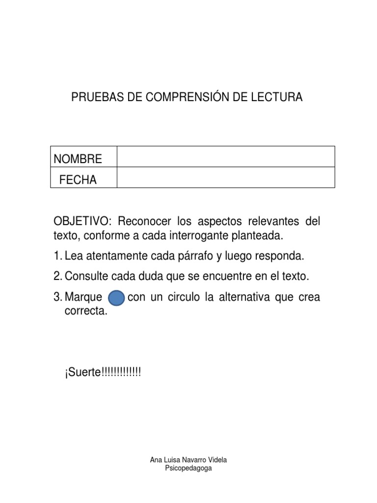 Prueba de Comprensión Lectora | PDF | Arte