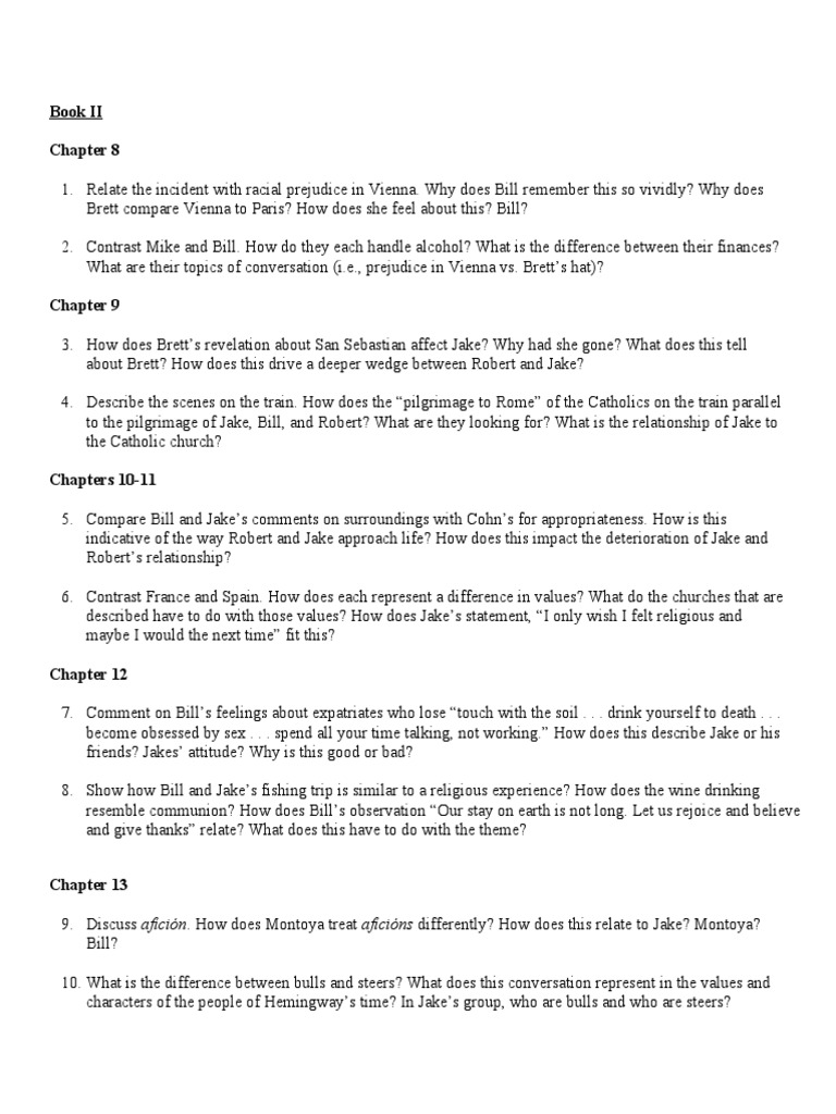 The Sun Also Rises Book II Questions | PDF