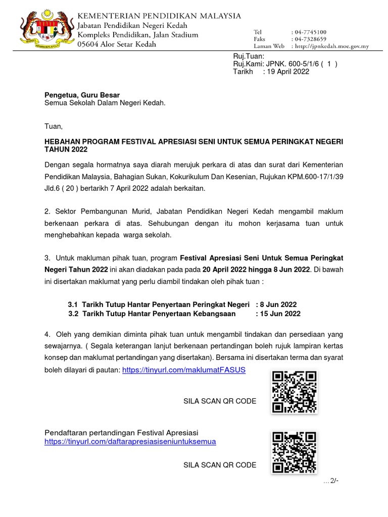 1 Hebahan Program Festival Apresiasi Seni Untuk Semua Peringkat | PDF