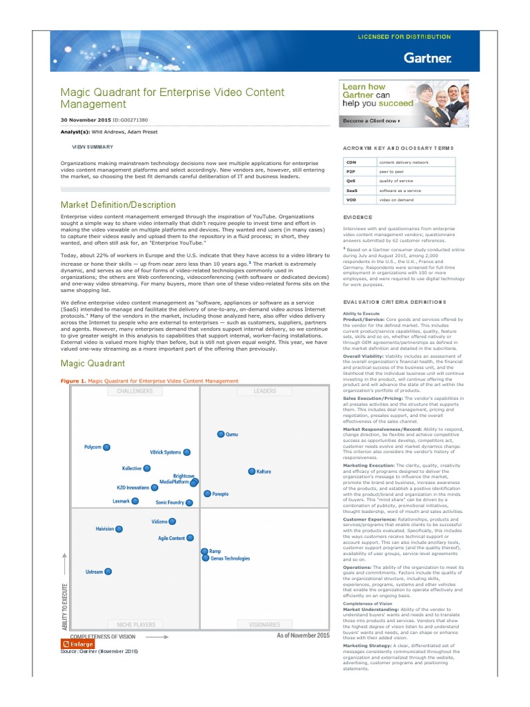 Magic Quadrant For Enterprise Video Content Management | PDF | Cloud ...