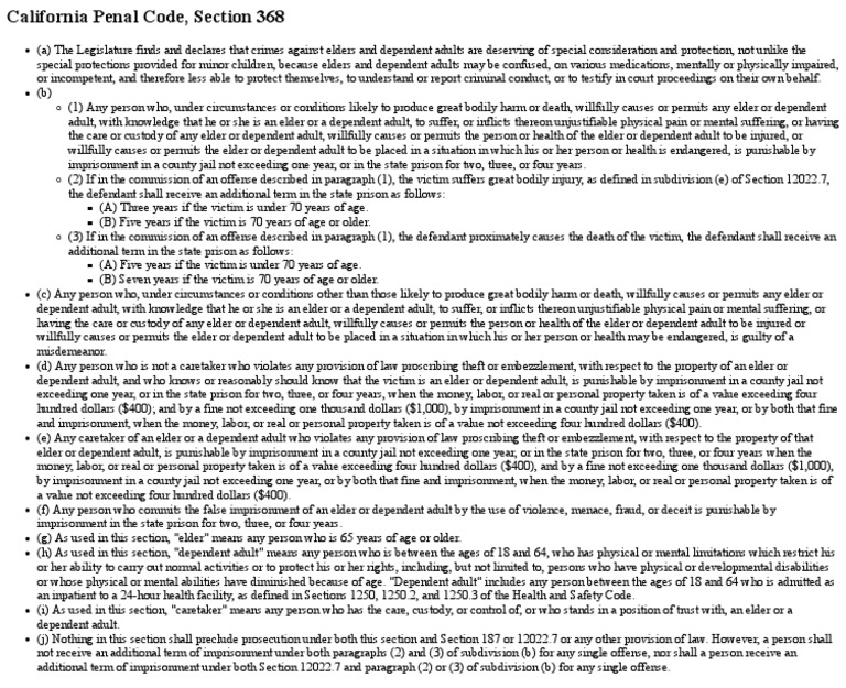 California Penal Code, Section 368 | PDF | Prison | Theft