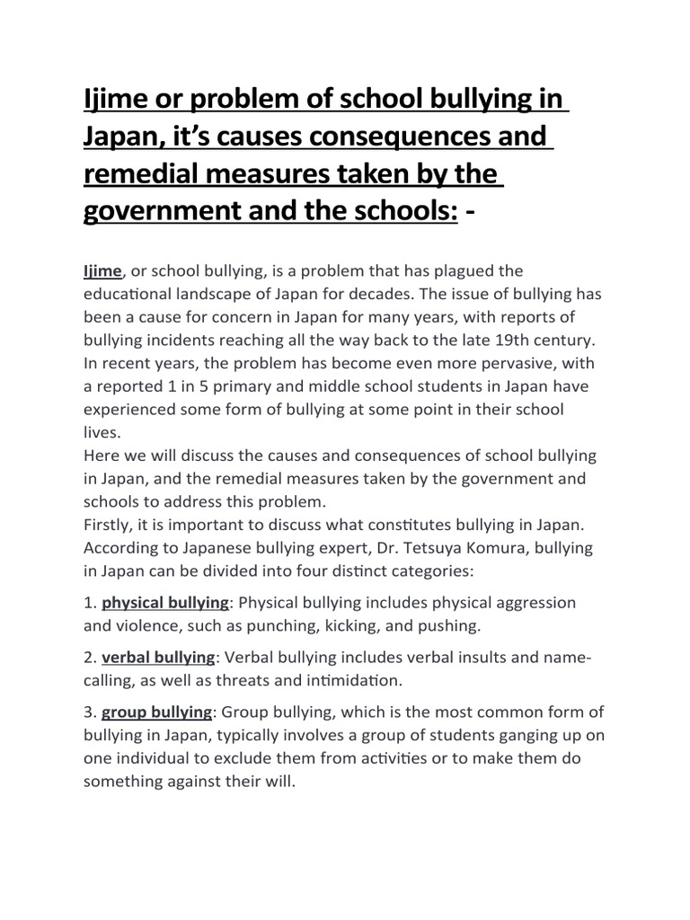 Ijime or Problem of School Bullying in Japan | PDF | Bullying | Interpersonal Relationships