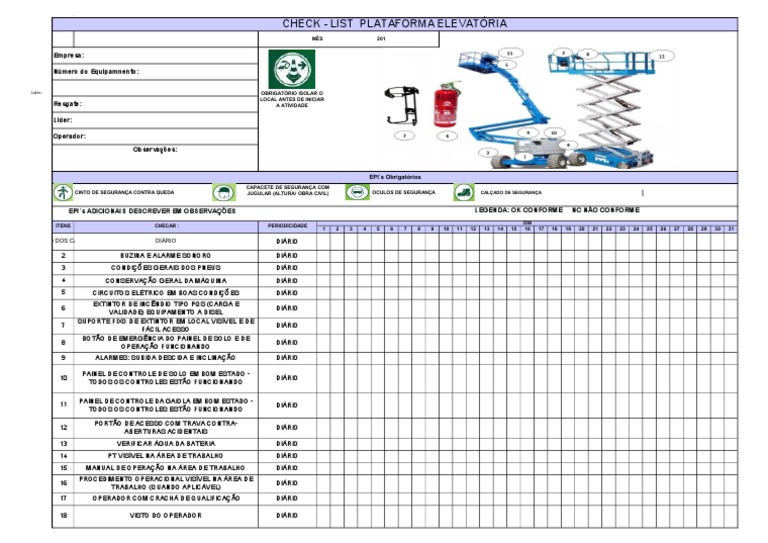 Check List Plataforma Elevatoria | PDF