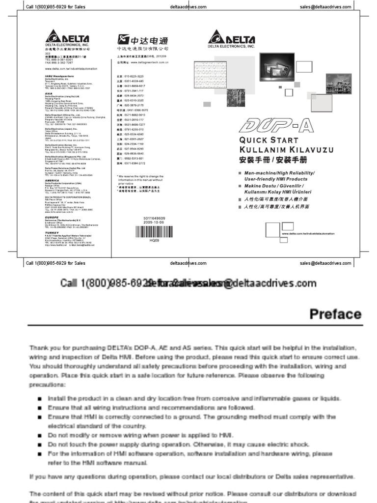 Installation, Wiring and Safety Instructions for Delta Industrial Human ...