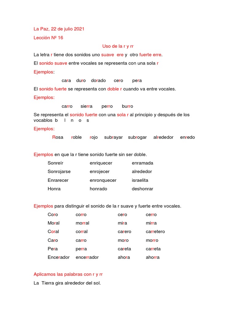 Palabras Con R y RR | PDF