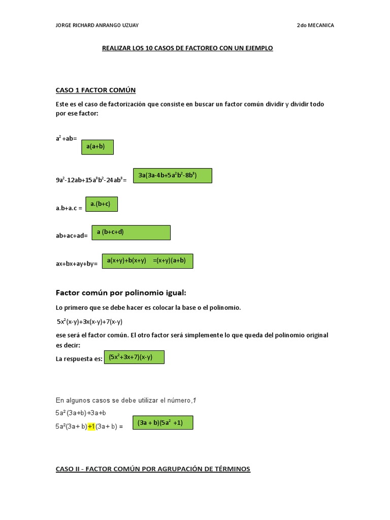 Deber Factoreo | PDF | División (Matemáticas) | Factorización