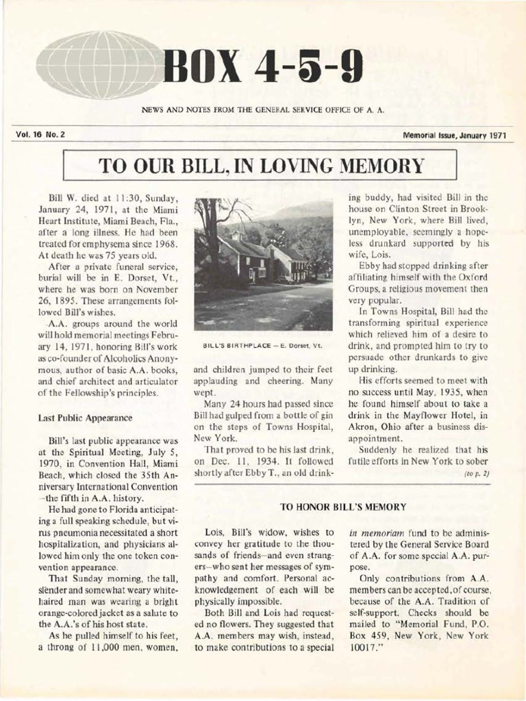In Memory of Bill W.: A.A. Founder | PDF | Alcoholics Anonymous | Bill W.