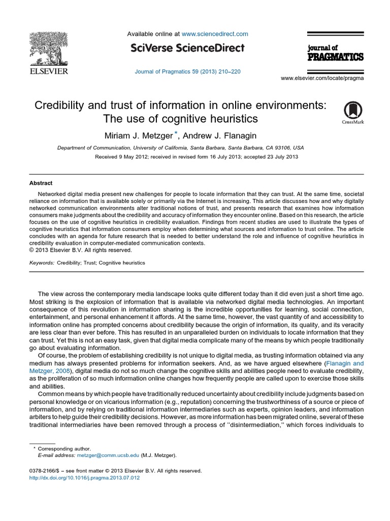 Credibility and Trust of Information in Online Environments | PDF ...