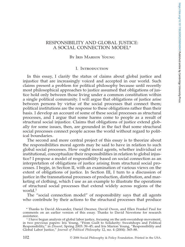 Responsibility and Global Justice A Social Connection Model | PDF ...