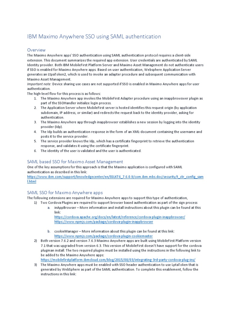 IBM Maximo Anywhere SSO Using SAML Authentication | PDF | Telecommunications | Computing
