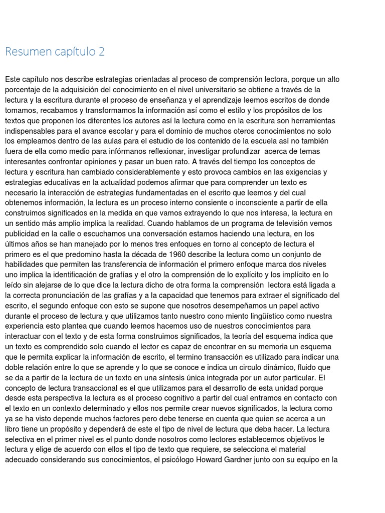 Resumen Capitulo 2 | PDF | Comprensión lectora | Esquema (psicología)