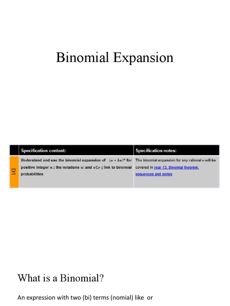 Binomial Expansion | PDF | Arithmetic | Mathematical Concepts