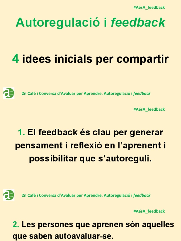 Autoregulació I Feedback - 2n Cafè I Conversa D'avaluar Per Aprendre. Autoregulació I Feedback | PDF