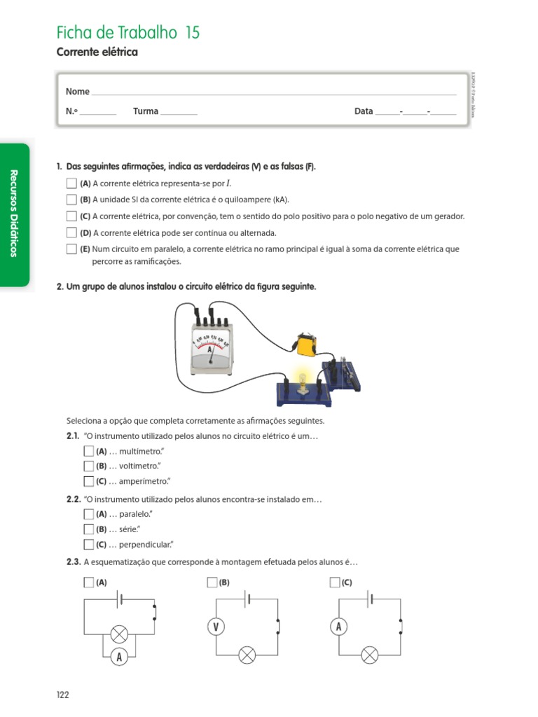 Exp9 GP Ficha Trabalho 15 PDF | PDF | Rede elétrica | Bens manufaturados