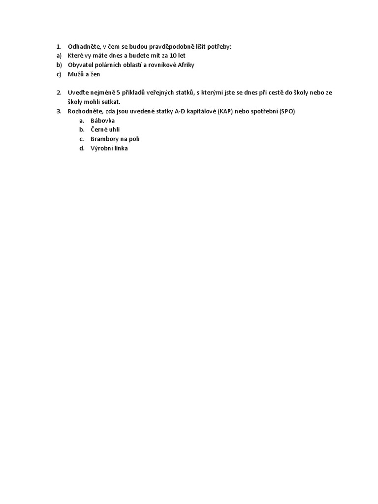 Statky A Služby - Potřeby Domácí Úkol | PDF