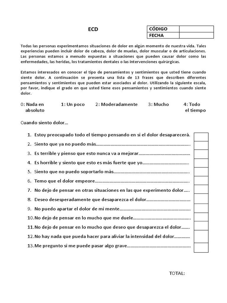 Escala de Catastrofismo Ante El Dolor | PDF | Dolor