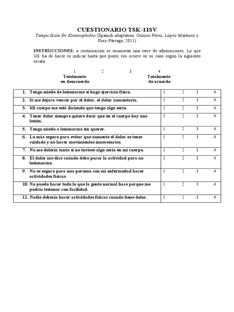 Cuestionario TSK-11SV | PDF
