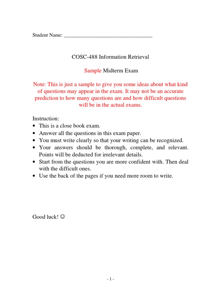 Sample Midterm | PDF | Information Retrieval | Concept