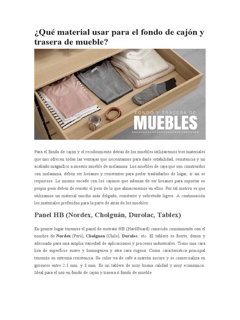 9-Qué Material Usar para El Fondo de Cajón y Trasera de Mueble | PDF