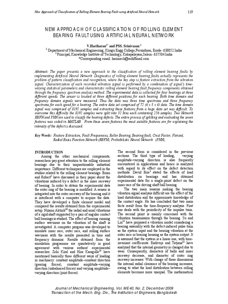 New Approach Of Classification Of Rolling Element Bearing Fault Using Artificial Neural Network