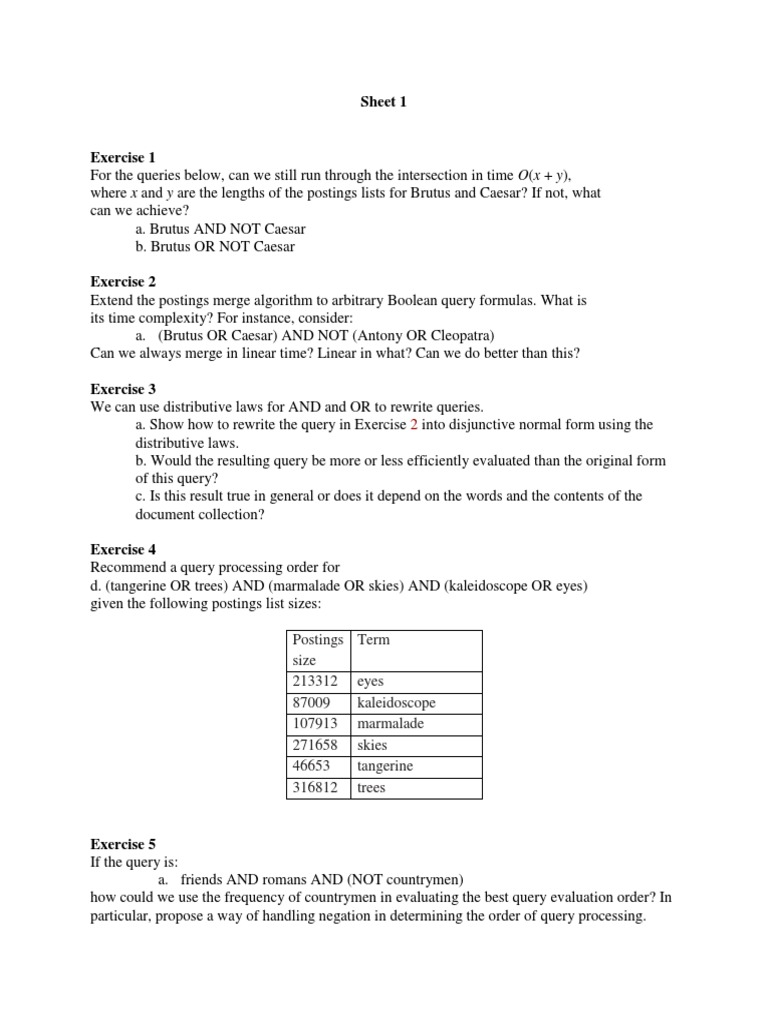 Sheet 1 | PDF | Information Retrieval | Time Complexity