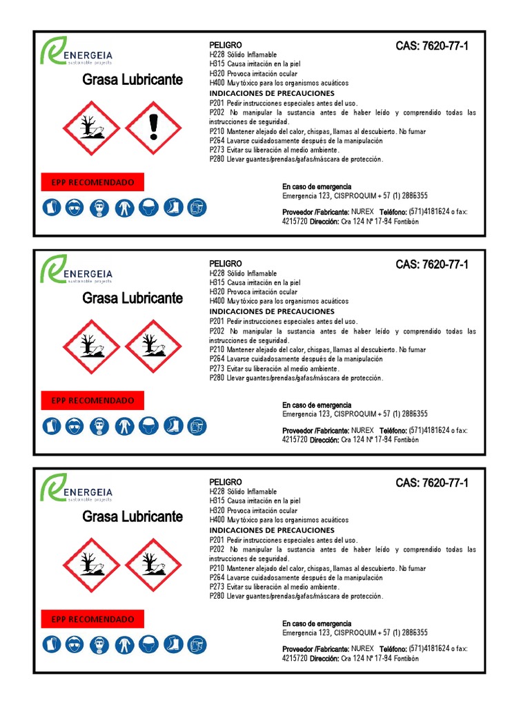 Etiqueta GRASA LUBRICANTE | PDF | Química | Sustancias químicas