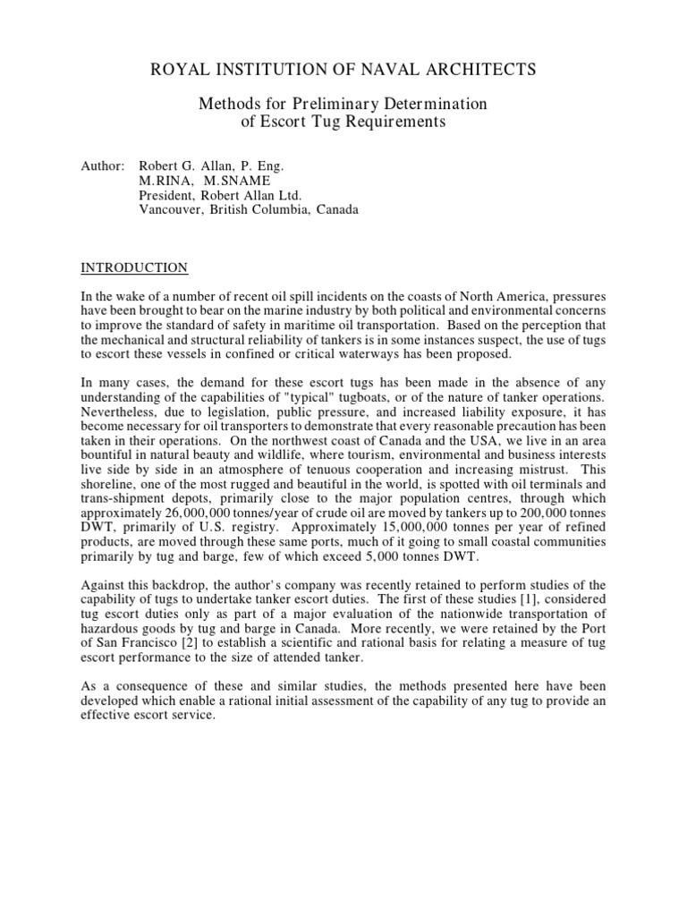 Tug Requirements for Escort Operations | PDF | Tugboat | Ships