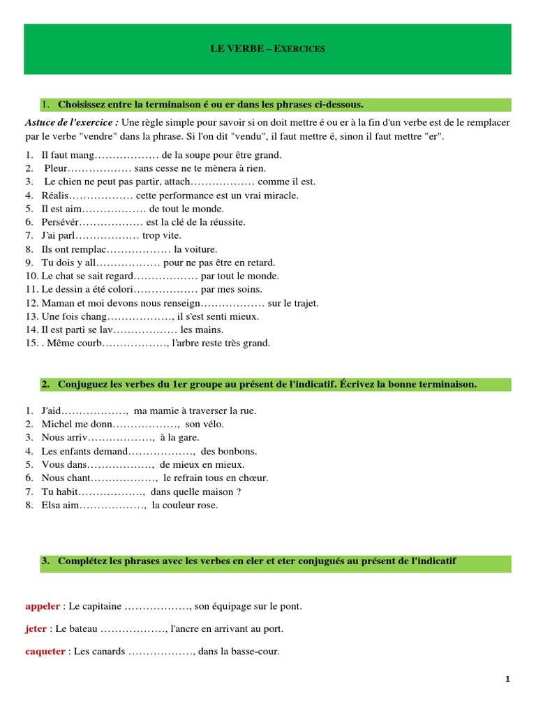 Grammaire - Exercices - Vert | PDF | Verbe | Unités sémantiques