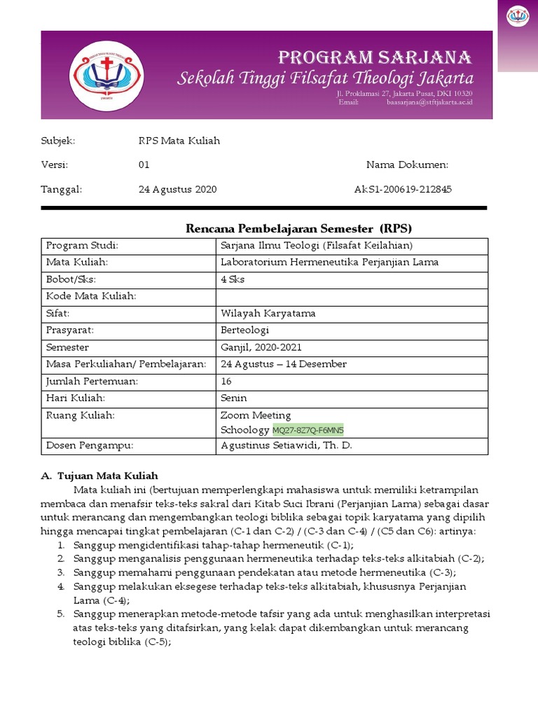 Mengampu Mk. Lab. Hermeneutika PL Program Sarjana PDF | PDF
