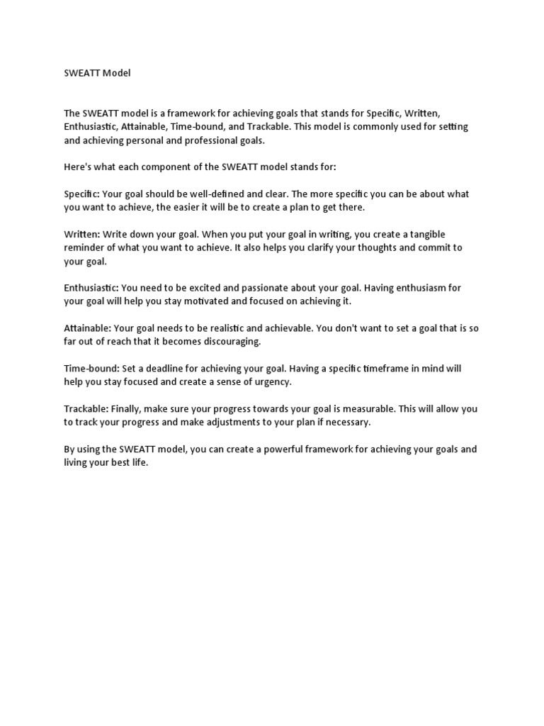Goal Setting with SWEATT Model | PDF