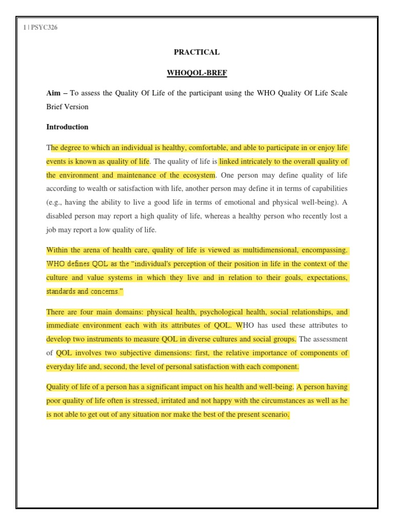 Whoqol Bref | PDF | Quality Of Life | Validity (Statistics)