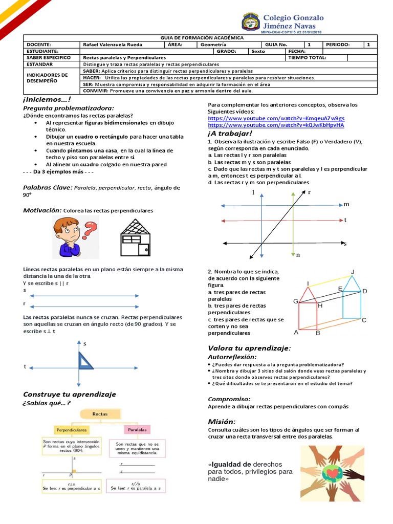 Guía 1 Geometría Rectas Paralelas y Rectas Perpendiculares 8° | PDF ...