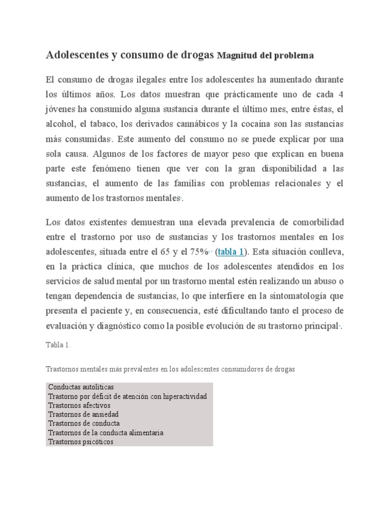 Adolescentes Y Consumo De Drogas Magnitud Del Problema Descargar