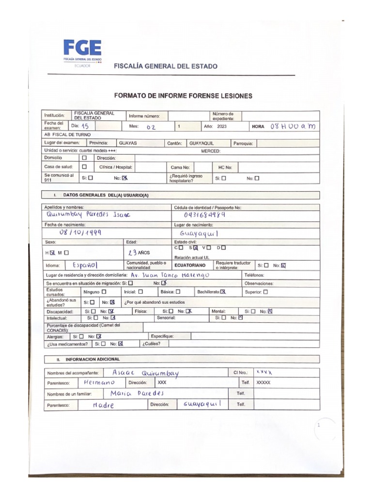 Informe Medico Legal de Lesiones | PDF