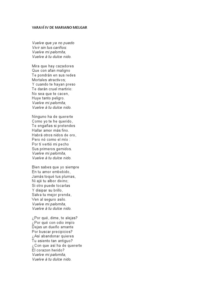 Yaraví Iv de Mariano Melgar | PDF | Poesía