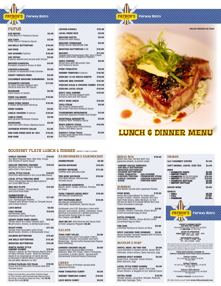 FatBoy's Fairway Bistro Menu | PDF | Sauce | Salad