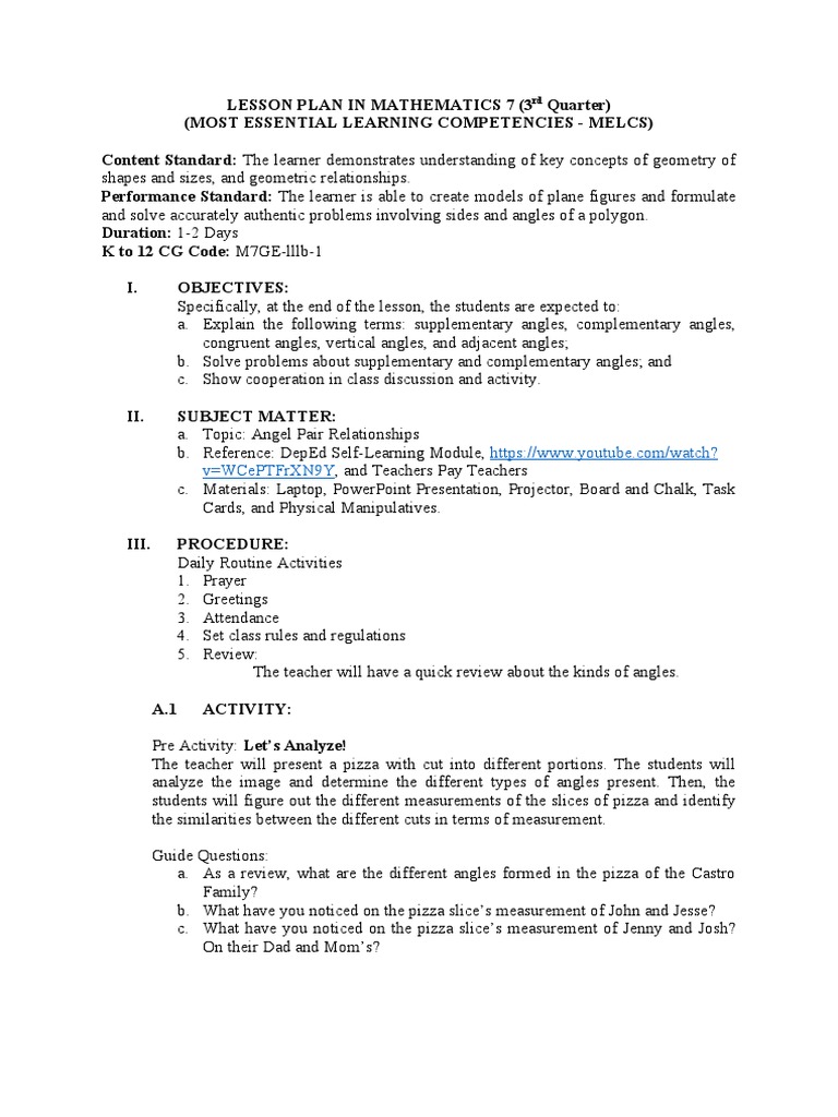 DEMO LP - Angle Pair Relationship | PDF | Angle | Shape