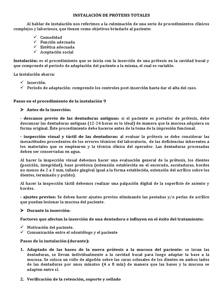 Instalacion de protesis totales | PDF
