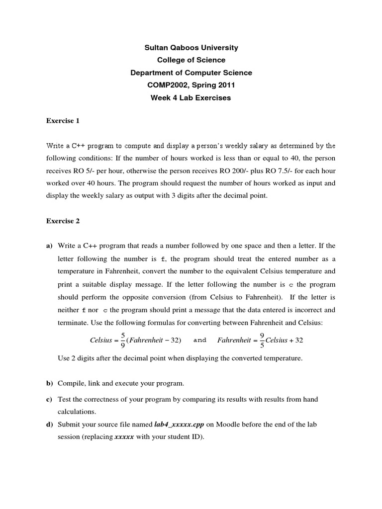 Week 4 Lab Exercises PDF | PDF