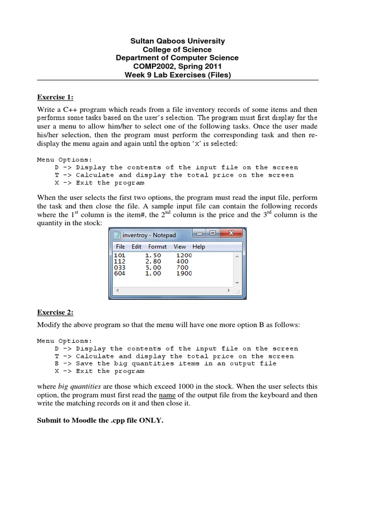 SQU Computer Science Lab Exercises Files | PDF