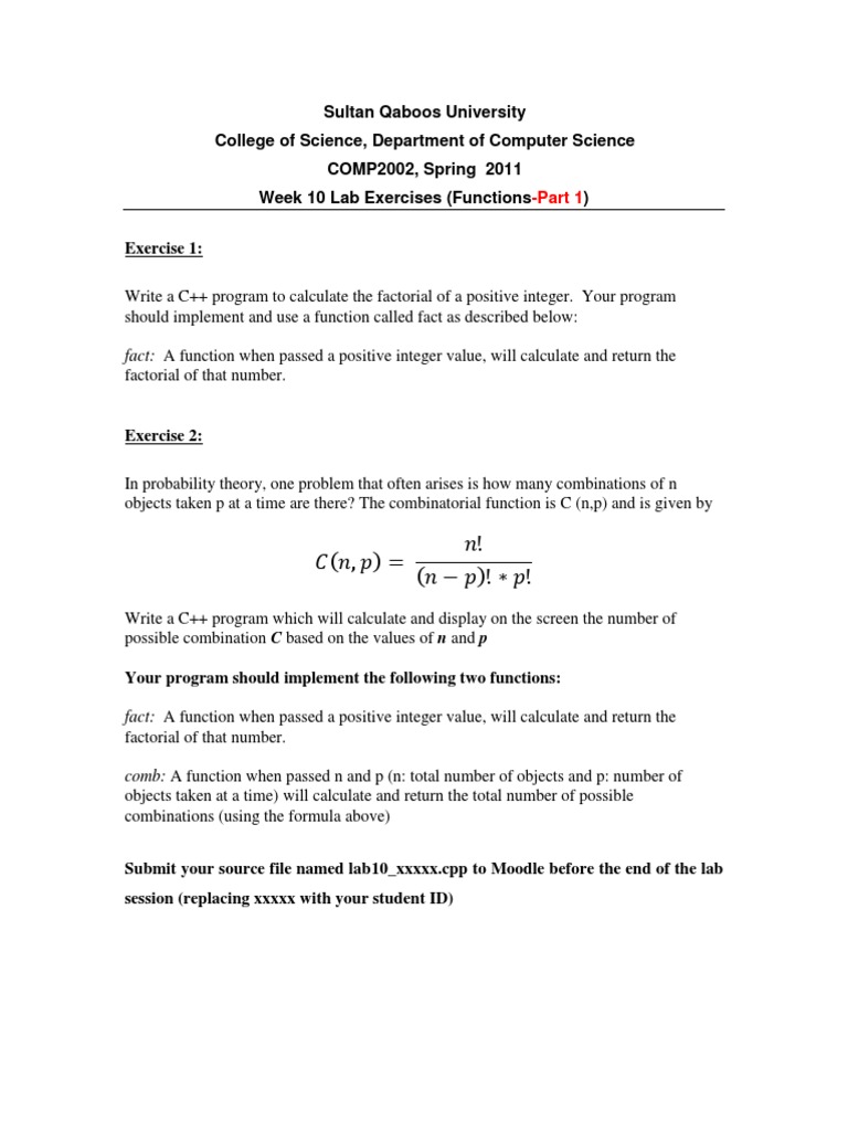 SQU Computer Science Lab Exercises on Functions | PDF