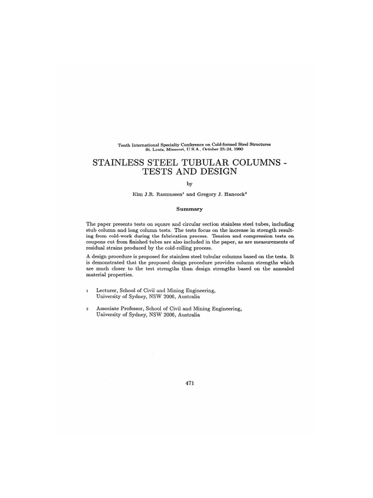 1990 - Rasmussen - Stainless Steel Tubular Columns | PDF