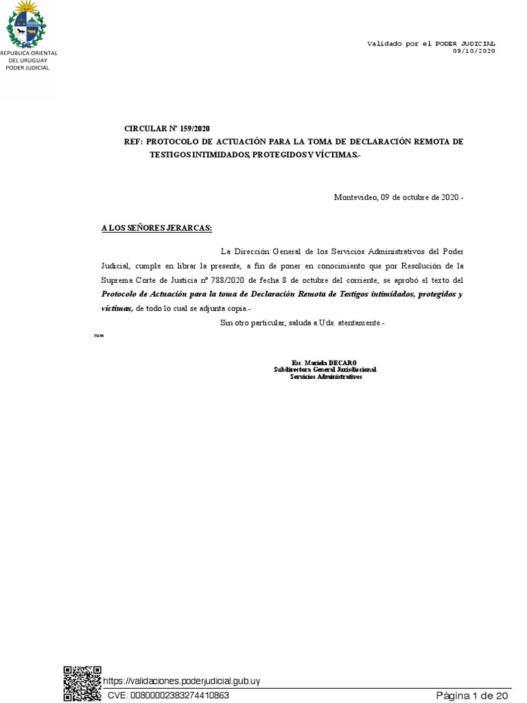 Circular 159-2020 Testigos Intimidados | PDF | Justicia | Crimen y ...