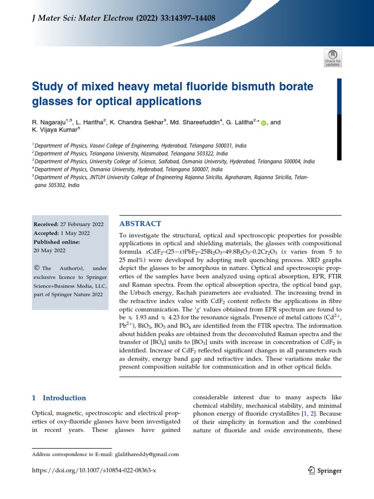 Study of Mixed Heavy Metal Fluoride Bismuth Borate Glasses For Optical ...