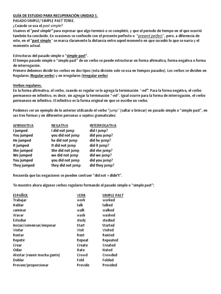 Pasado Simple | PDF | Verbo | Sintaxis