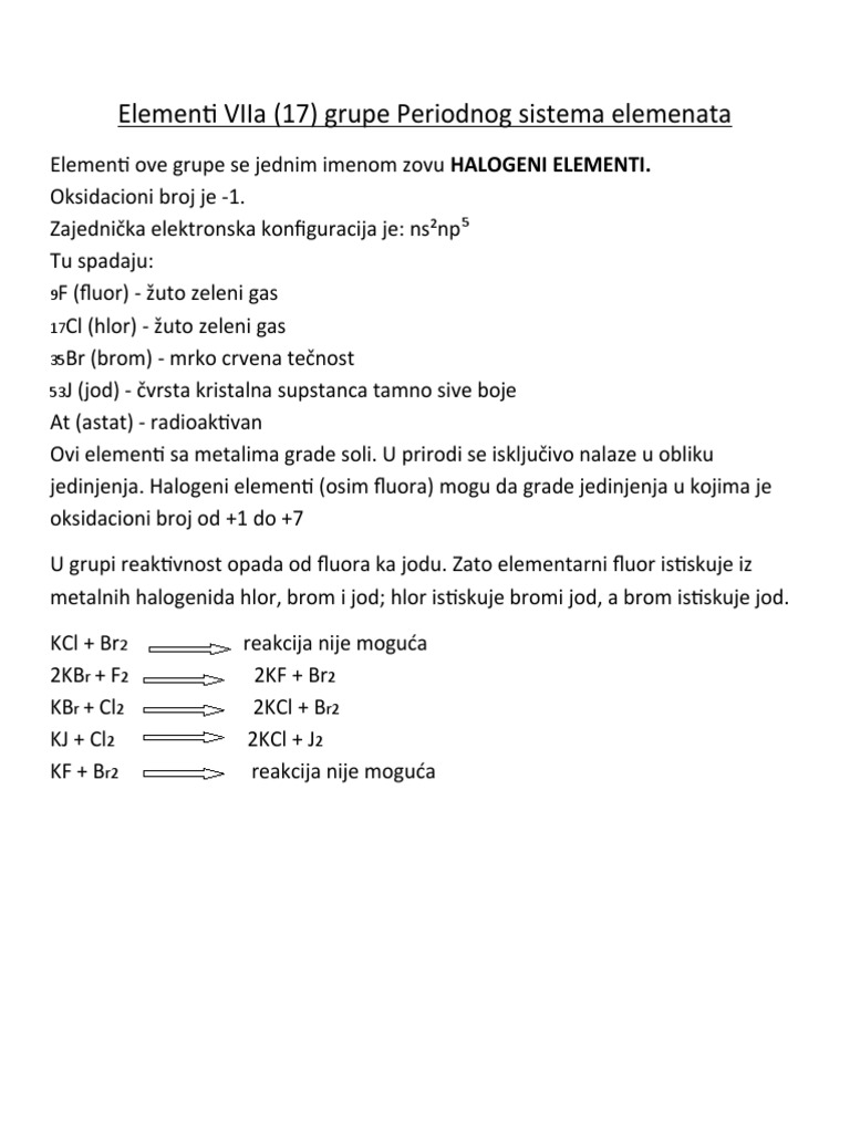 Elementi VIIa Grupe Periodnog Sistema Elemenata | PDF