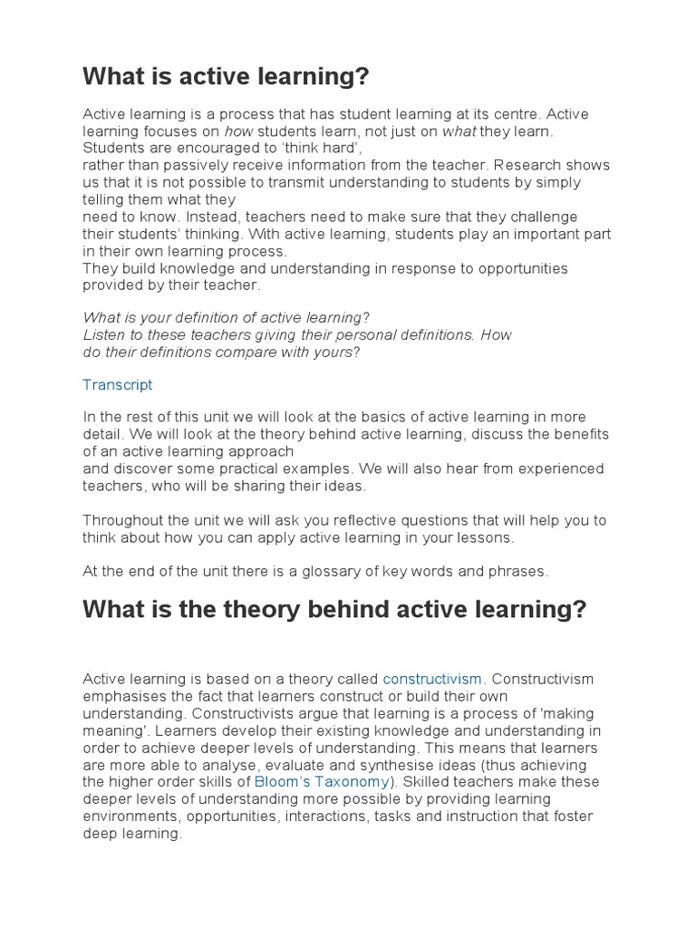 What Is Active Learning | PDF | Constructivism (Philosophy Of Education) | Educational Assessment